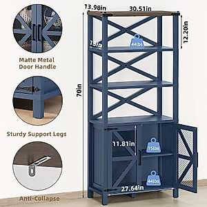 Joaxswe 5 Tier Bookshelf 70" Tall Bookcase with Barn Doors,Large Farmhouse Display Book Shelf with Adjustable Shelves and Storage Cabinet，Library Wood Bookshelves for Living Room,Kitchen,Black