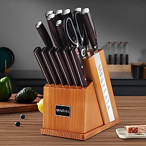MOSFiATA Knife Set-21Pcs Kitchen Knife Set with Knife Holder & Sharpener, German High Carbon Stainless Steel Chef knife set with Handle colored wood