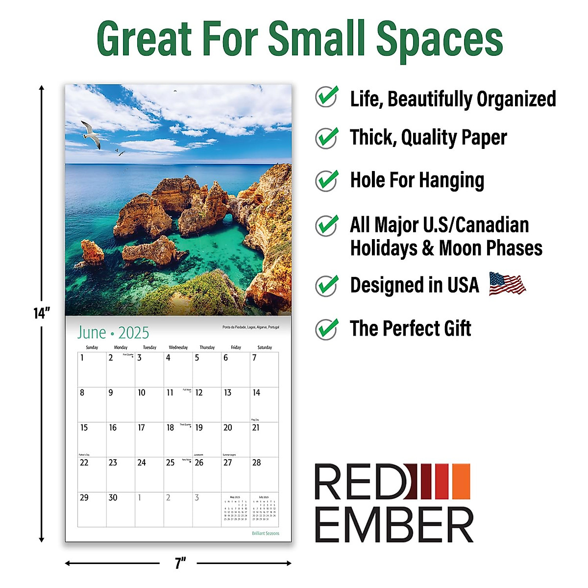 RED EMBER Brilliant Seasons 2023 Hangable Monthly Wall Calendar | 12" x 24" Open | Thick & Sturdy Paper | Giftable | Simply Stunning