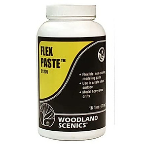 Woodland Scenics Flex Paste (C1205), Soft Flake Snow (SN140), and Make Your Day Paintbrushes