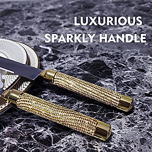 ROXBURGH Wedding Cake Knife and Server Set, 420 Stainless Steel Cake Cutter and Pie Server Slicer, Rhinestones Studded Handle Cake Cutting Set for Wedding Gifts, Engagement Gifts for Bride and Groom