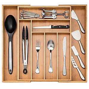 Silverware Tray for drawer -Bamboo Kitchen Drawer Organizer Expandable Bamboo Utensil Holder drawer - Adjustable Cutlery tray - Drawer dividers