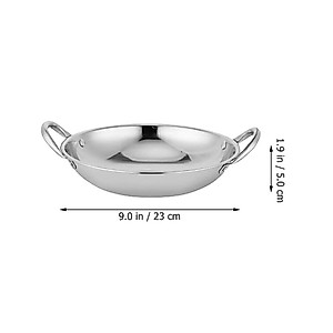 Uonlytech Stainless Steel Wok, Double Handle Wok Frying Pan Heavy Duty Wok Pan Round Bottom Wok for Kitchen Accessory, Chinese Style Stir-Fry