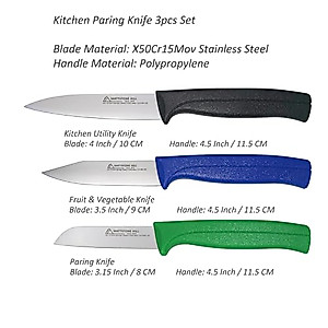 Paring Knife Set, MATTSTONE HILL Kitchen Knife Set - Fruit & Vegetable Knives, Premium Stainless Steel Vegetable Knife, Black, Blue, Green