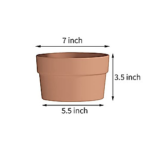 Fcacti 7 Inch Terracotta Shallow Succulent Pot - 4 Pack Large Terra Cotta Clay Pots with Drainage Hole, Round Shallow Terra-Cotta Bonsai Pot for Indoor/Outdoor Plants