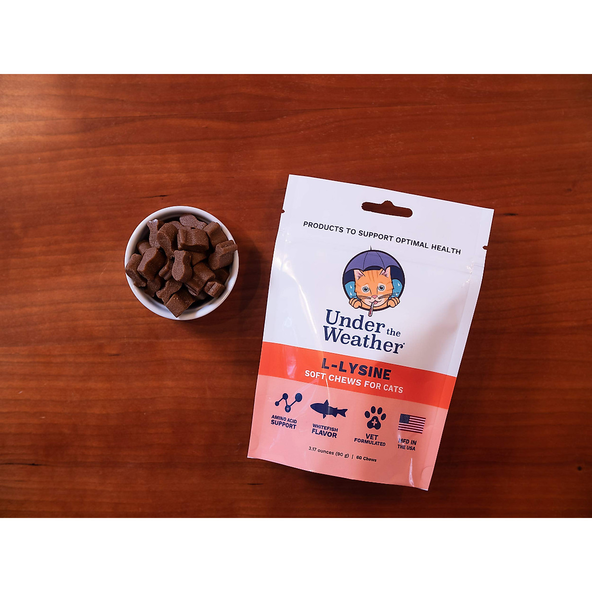 Under the Weather Pet Daily Cat L-Lysine | 60 Bite Size Soft Chews for Cats |Vet Formulated, All Natural, Amino Acid Support for Felines | Maintain Normal Immune System Response