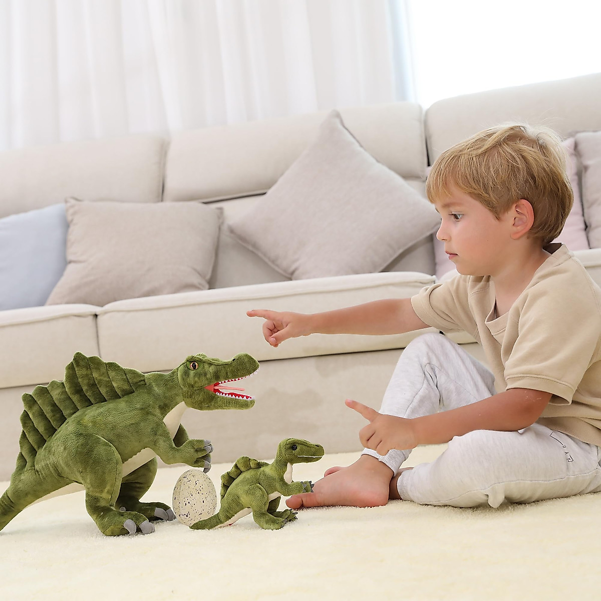 Wilomis 21'' Dinosaur Toys Mommy Dinosaur Stuffed with Baby Dinosaur Egg Plush Toys, Dinosaur Plushies for Kids Christmas Birthday Gift（Spinosaurus Family）