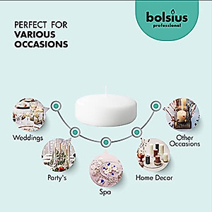 BOLSIUS Unscented Floating Candles - Pure Rich Creamy 3" White, Set Of 12 - European Quality - Imbue Breathtaking Ambiance for Romantic Wedding Centerpieces, Decorations, Events, Pool, Holiday Parties