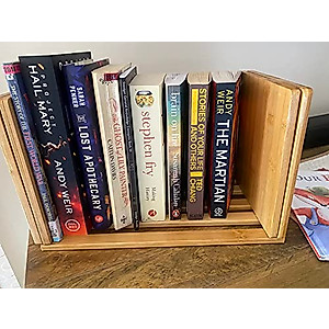 Salafey Expandable Desktop Bookshelf,Bamboo Desktop Bookcase,Mini Bookshelf Organizer Tabletop Bookshelf for Office Home Tabletop