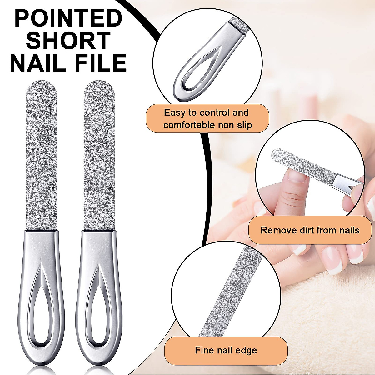3 Pieces Stainless Steel Nail Files with Leather Case Double Sided Nail Files Non Slip Handle Grit Diamond Fingernail File Easily Grinding Metal Nail File Emery Boards for Natural Nails (Black)