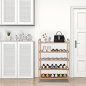 Bamboo 5-Tier Shoe Shelf, Free Standing Bamboo Shoe Rack Shoe Storage Organizer for Entryway Organizer, Hallway, Closet, Living Room, Balcony and Garage