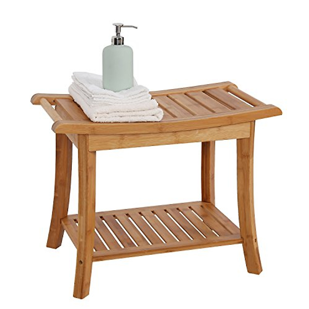 Kinfant Bathroom Bamboo Shower Bench - Spa Bath Shower Stool with Storage Shelf, Wooden Seat for Inside Shower (Style 1)