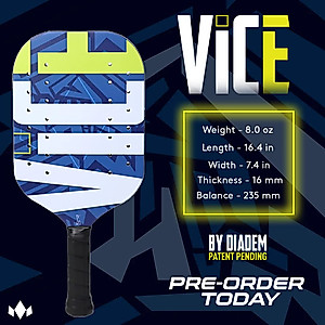 Diadem VICE Pickleball Concept Paddle | EVA Foam Core, RP2 Grit Coating, Edgeless Core Molding System Performance, High Grade Carbon Fiber | Spin, Control and Power | Indoor/Outdoor