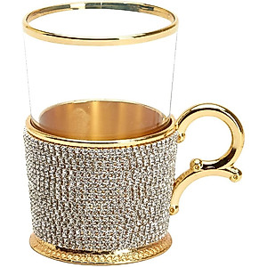 DEMMEX Handmade Rhinestone Crystal Decorated Fancy Coffee Tea Beverage Glasses Cups with Holders, 7 Ounces (SET OF 1)