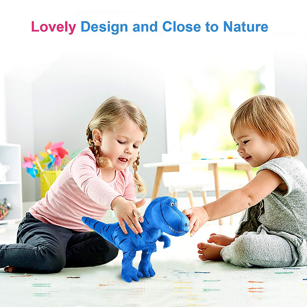 Marsjoy Blue Small Stuffed Dinosaur Plush Toy, Plush Dinosaur Stuffed Animal, Tyrannosaurus Rex Dinosaur Toy for Baby Girl Boy Kids Birthday Gifts, 11×5×13.9 inch