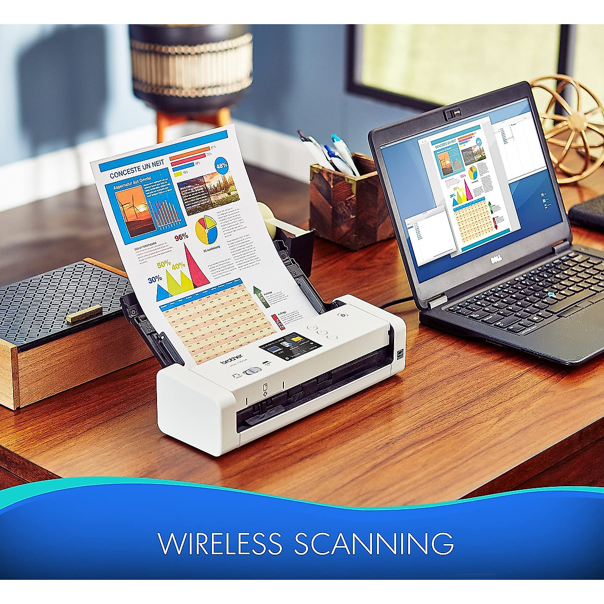 Brother Wireless Document Scanner, ADS-1700W, Fast Scan Speeds, Easy-to-Use, Ideal for Home, Home Office or On-the-Go Professionals (ADS1700W), white