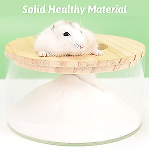 Tfwadmx Hamster Sand Bath Box, Container Transparent Beds, Hamster Bathroom & Digging Room ransparent Acrylic Small Animals Shower Bathtub with Wooden Cover for Mice Gerbil Squirrel (Large)