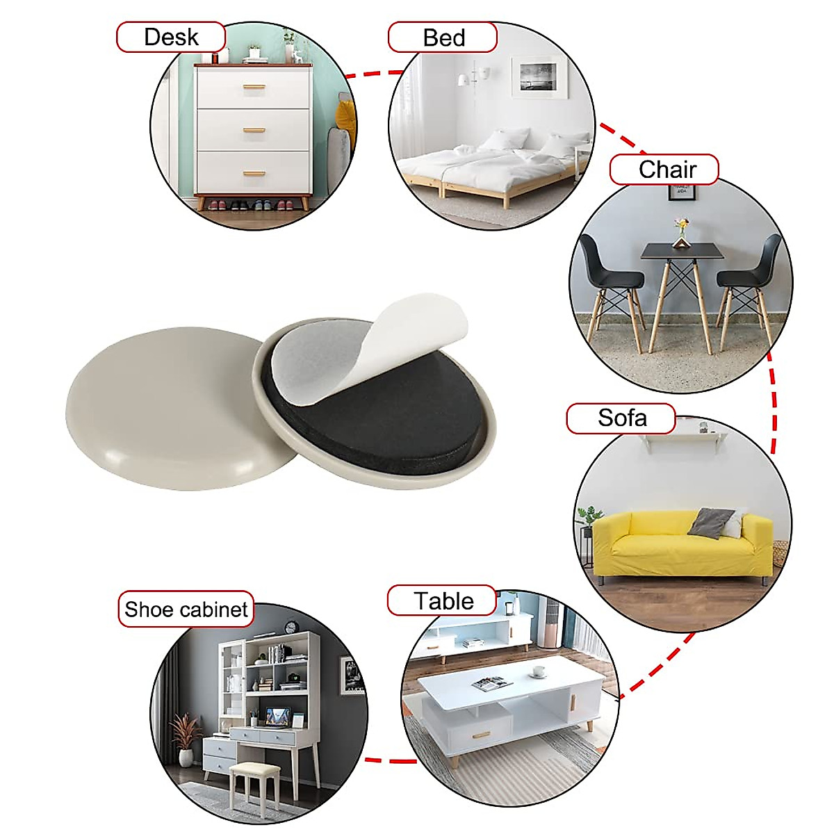 Furniture Sliders, 12pcs Furniture Movers 2 Inch Moving Pads Self Adhesive Gliders for Carpet and Hardwood Floors(Beige)