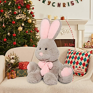 MorisMos Giant Bunny Stuffed Animal, 31.5'' Large Grey Rabbit Plush Toy with Pink Ears, Soft Toy for Girls/Boys, Ideal Gift for Easter, Halloween, Christmas, Cuddling, Snuggling