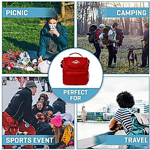 Dynamic Gear Refrigerated Lunch Box Tote Bag, Large, Adults/Men/Women, Insulated, Mesh Pockets, for Travel, Work, Picnic, Camping! (Red)