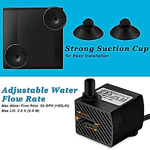 DOMICA 3W 50GPH Mini Submersible Water Pump, Small Fountain Pump for Pond, Aquariums, Fish Tank, Tabletop Fountain, Pet Fountain, Indoor or Outdoor Fountain