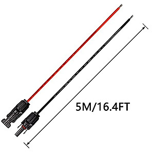 SinLoon 14AWG Solar Extension Cable,1 Pair 14 Gauge PV Solar Panel Bare Cord IP67 Waterproof Male to Female Solar Power Cable with 2 O Ring Terminal,for Solar Panel Wire (14AWG 16.4 FT)