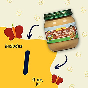 Earth's Best Organic Baby Food Jars, Stage 2 Protein Puree for Babies 6 Months and Older, Organic Butternut Squash Chicken and Multigrain, 4 oz Resealable Glass Jar