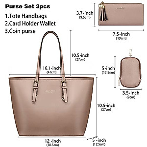 Jocose Moose Women's Tote Handbag, Fashion Leather Shoulder Bag ，Top Handle Satchel Purse Set 3pcs (Champagne Powder)