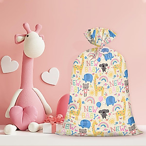 WRAPAHOLIC 56" Large Baby Shower Plastic Gift Bag - Animals & New Baby Design for Baby Shower, Kids Birthdays, Parties, Celebrating, or Any Occasion - 56" H x 36" W