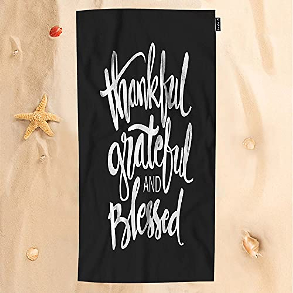 Beabes Thankful Grateful and Blessed Hand Towel Romantic Quote On Black Soft Bathroom Towels Face Washcloths Hand Towels for Sport Gym Travel SPA 30Lx15W Inch