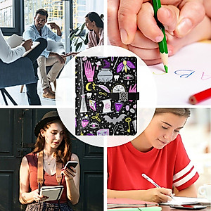 Magic Witch Halloween Skull A5 Refillable Notebooks Journals, 6-Ring Binder Hard Cover Journal PU Leather Notebook Diary with Pockets & Pen Holder Loop