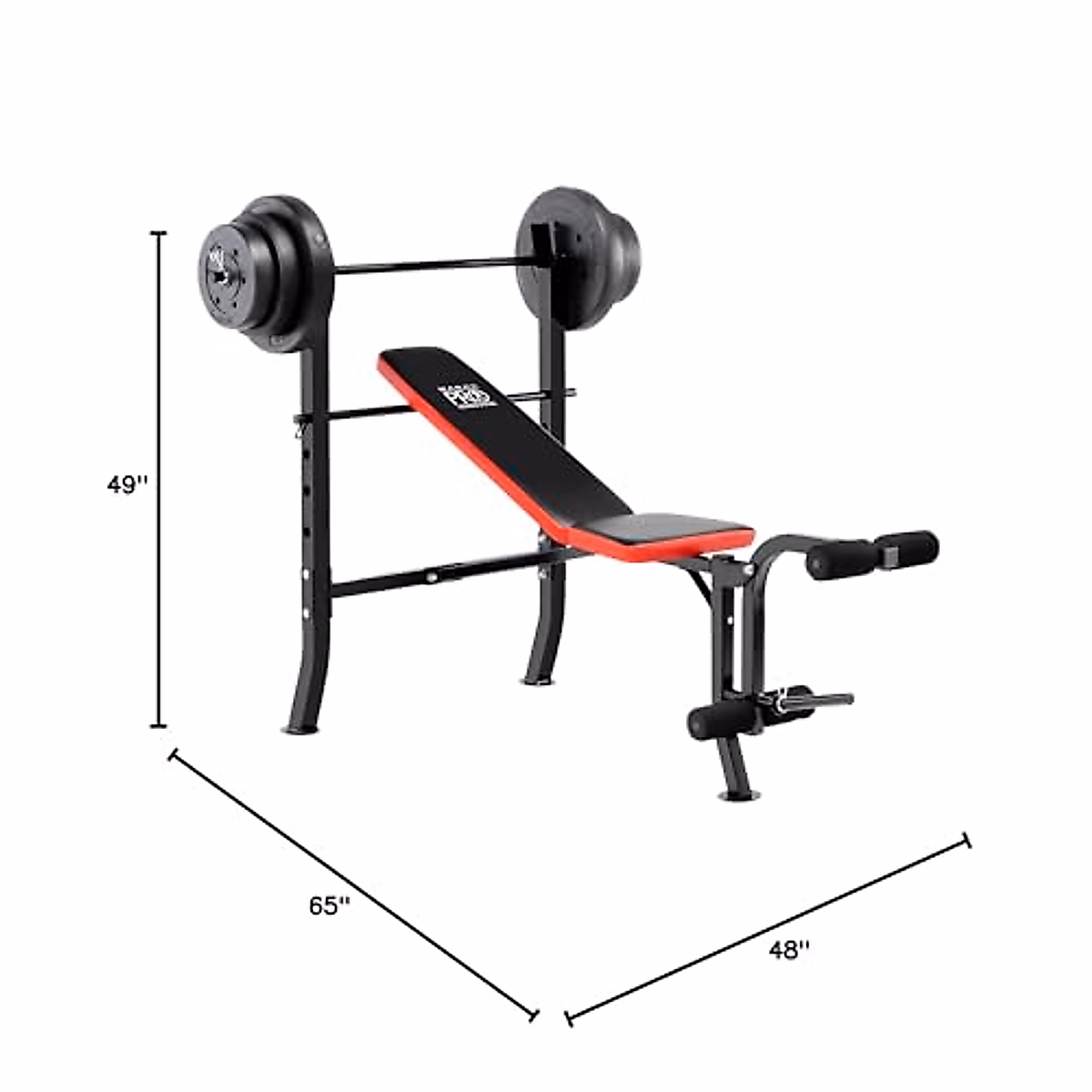 Marcy Pro Standard Weight Bench with 100 lbs Vinyl-Coated Weight Set PM-2084, Flat