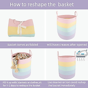 XUANGUO Rope Laundry Basket Hamper for Kids Girl Woven Storage Basket for Living Room Bedroom Boho Tall Baskets for Blanket Toys Pillow Towels Baby Nursery Hamper Bin rainbow