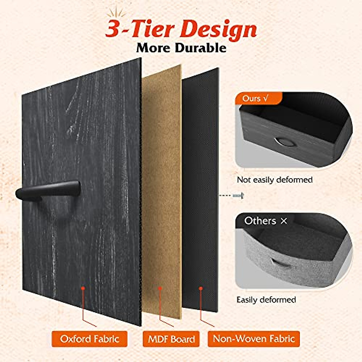 WLIVE Dresser TV Stand, Entertainment Center with Fabric Drawers, Media Console Table with Metal Frame and Wood Top for TV up to 45 inch, Chest of Drawers for Bedroom, Charcoal Black Wood Grain Print