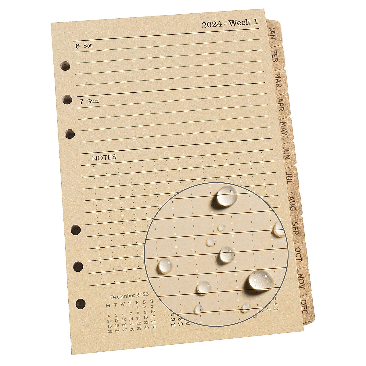 Rite in the Rain 2024 Dated Weekly Loose Leaf Calendar Set, 5” x 7”, Tan Sheets, 365 Days (No. PL2024W)