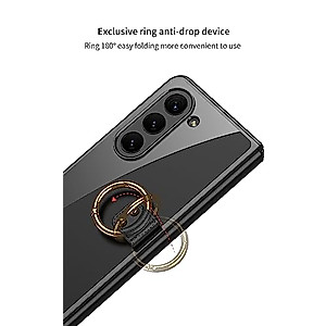 SHIEID Samsung Z Fold 5 Case with Ring, Galaxy Z Fold 5 Case with Screen Protector Electroplating Border Design Protective Cover for Samsung Galaxy Z Fold 5, Bright Black