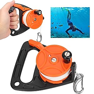 Diving Reels, 150ft Dive Reel, Diving Line Reel Diving Equipment with Handle Card Position PP Rope Combination for Wreck Equipment Underwater Diving/Cave Drift Diving(Orange)