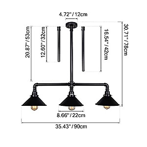 UNITARY Farmhouse Pendant Lights Kitchen Island, Kitchen Light Fixtures, Rustic Dining Room Light Fixture with 3 E26 Bulb Sockets, Black Metal Pool Table Lights, Ceiling Pendant Light Fixtures