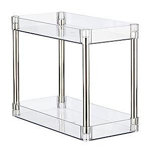 mDesign Slim 2-Tier Household Stackable Storage Shelf Organizer Tray for Cabinet or Counter in Bathroom, Kitchen, Craft Room, Laundry Room, Office, and Kid's Playroom - Clear/Chrome