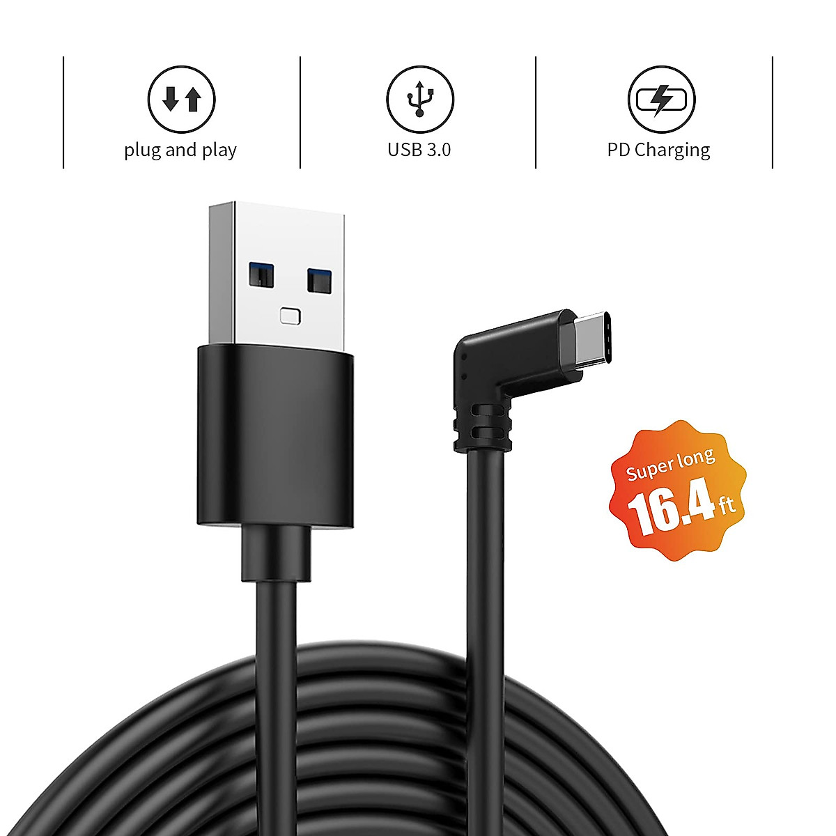 Compatible with Oculus Quest Link Cable (16FT), Suitable for Oculus Quest 1/Quest 2 / VR Headset Cable, Used for Gaming PC and Type C Charger