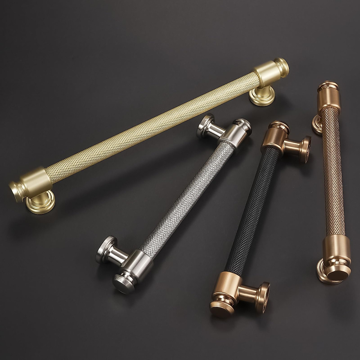 POVEFONK 10 Pack 5 inch(128mm) Black and Champagne Bronze Kitchen Cabinet Handles Knurled Cabinet Pulls Black Drawer Pulls Kitchen Cabinet Hardware