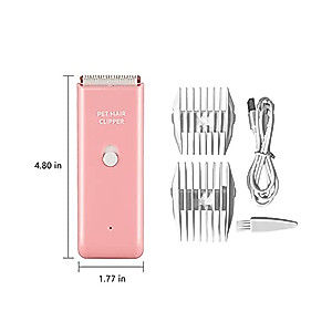 Tileon Dog Clippers,Quiet Washable USB Rechargeable Cordless Dog Grooming Kit,Electric Pets Hair Trimmers Shaver Shears for Dogs and Cats Pink