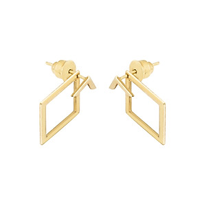 925 Sterling Silver Ear Jacket Earrings - Square Earring - Dainty Ear Jacket - Double Earrings - Geometric Earrings - Modern Jewelry - Gift for Her (18K Gold)