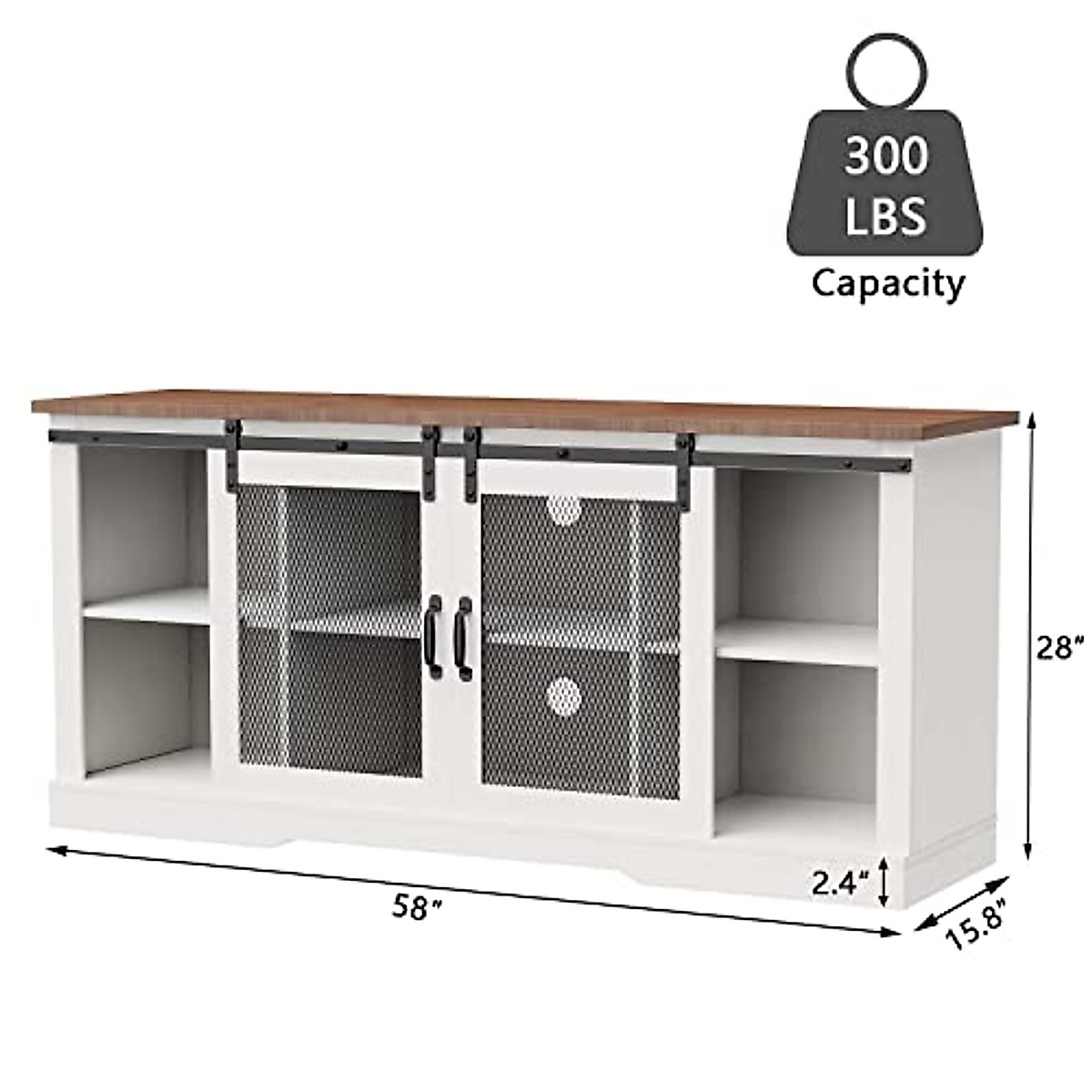 Xilingol Farmhouse TV Stand for TVs 65"+, Modern Entertainment Center 58" W, Television Cabinets with Double Sliding Barn Door & Storage Shelves, Media Console for Living Room, White