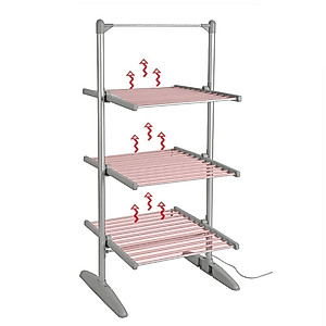 ZJIEX Electric Heated Clothes Airer Dryer 3-Tier Foldable Electric Clothes Dryers Indoor Low Energy Heated Drying Racks 300W 45-55℃ Constant Temperature