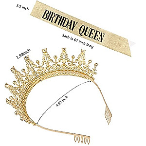 COCIDE Birthday Tiara and Crown for Women, Sash for Girls, Decorations Set, Rhinestone Crystal Hair Accessories for Birth Day Party Headband Cake Toppers