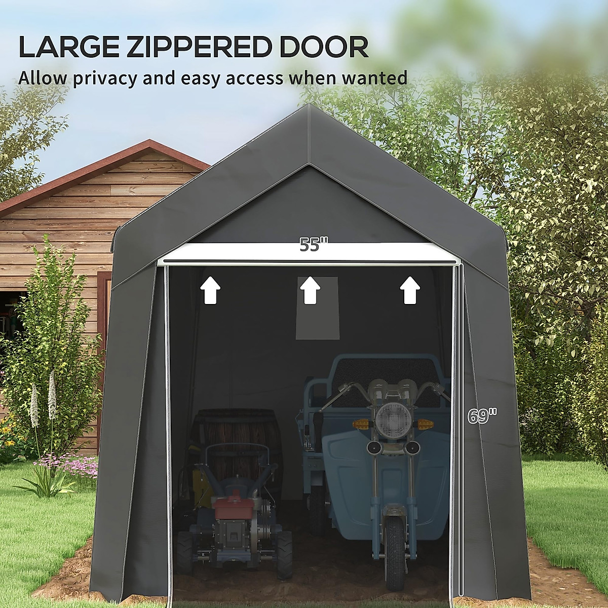 Outsunny 7' x 12' Portable Storage Shed Shelter, Heavy Duty Outdoor Shed, Waterproof Garden Storage Tent with Ventilation Window and Roll-up Zipper Door for Bike, Motorcycle, Garden Tools, Gray