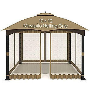Tanxianzhe 10'x12' Gazebo Replacement Mosquito Netting 4-Panel Patio Screen Walls with Zipper (Khaki)