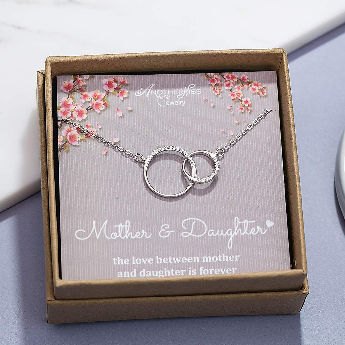 Mother Daughter Necklace, Sterling Silver 2 Circle Infinity Necklace for Mom, Gifts for Mom from Daughter, Mama Necklace, Mom Birthday Gift Mother's Day Jewelry