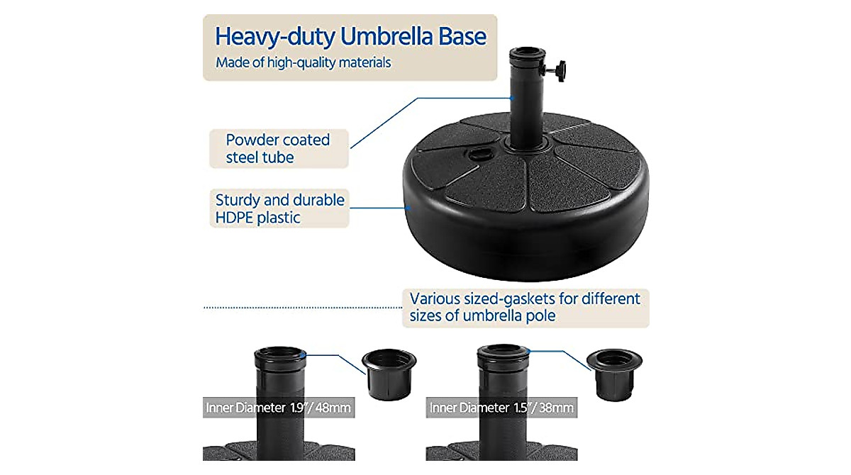 Yaheetech 22L Round Umbrella Base Stand - Durable Outdoor Water Filled Base